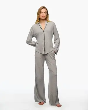 Cosabella Pima Lusso Ls Top And Pj Set - Heather Gray/black