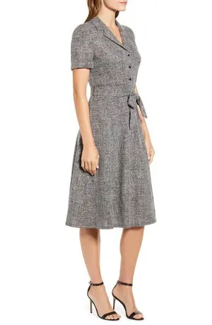 Anne Klein Tweed Shirtdress With Removable Belt