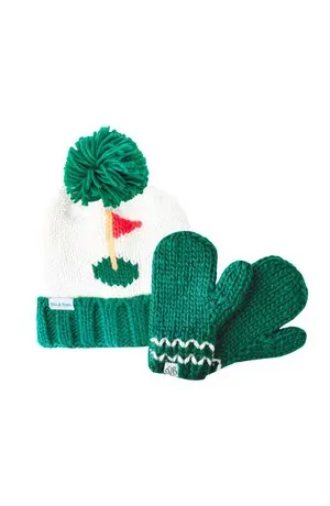 BITS & BOWS Knit Hat And Mittens Set - Green/red