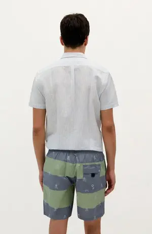 SCALPERS Striped Skull Swim Trunks - Greyish Blue