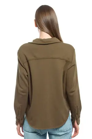 WILT CLOTHING Button Front Sweatshirt With Patch Pocket - Dark Fig