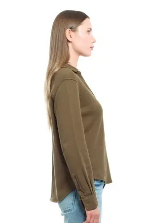 WILT CLOTHING Button Front Sweatshirt With Patch Pocket - Dark Fig