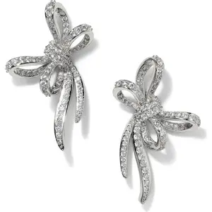 Nadri Le Bisou Pavé Bow Stud Earrings - Rhodium