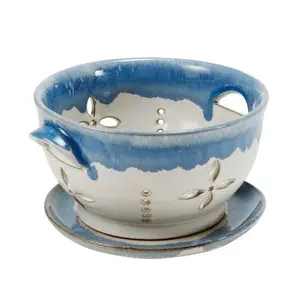 TEN THOUSAND VILLAGES Bowl Of Berries Colander - White & Blue
