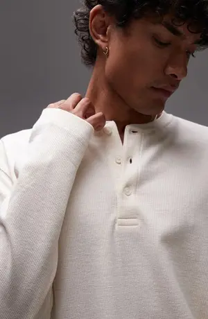 Topman Long Sleeve Waffle Henley