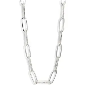 Nordstrom Rhinestone Paper Clip Chain Necklace - Clear- Silver