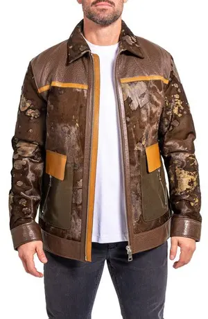 MACEOO Ascension 0022 Leather & Calf Hair Jacket - Brown Multi