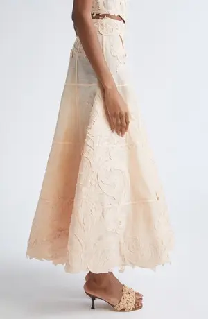 Zimmermann Rebellion Filigree Linen & Silk Midi Skirt