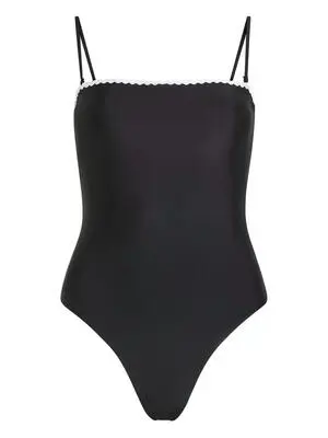 Karl Lagerfeld Scalloped Trim One Piece Swimsuit - Black