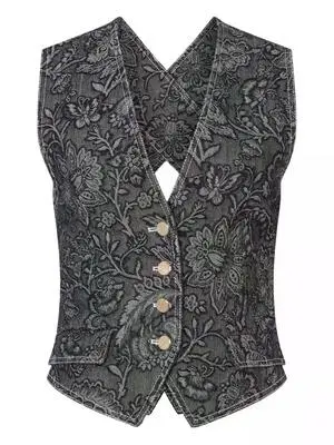 TEMPERLEY LONDON Floral-print Buttoned Waistcoat - Black