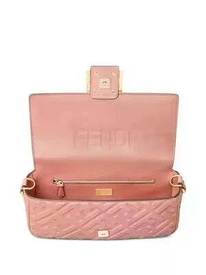 Fendi Baguette Ff Motif-embossed Shoulder Bag - Pink