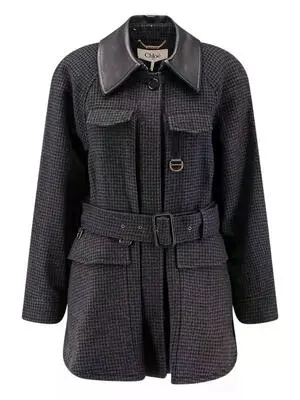 Chloé Houndstooth Trench With Leather Collar