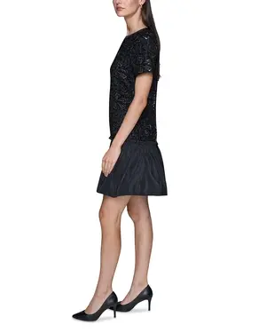 Karl Lagerfeld Paris Chenille Sequin Mesh A-line Dress