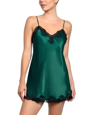 IN BLOOM BY JONQUIL Lace Trim Satin Chemise - Winter Green