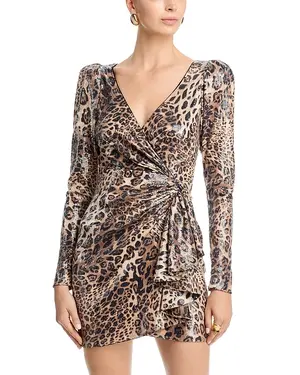 Aqua X Salvo Rizza Sequined Animal Print Mini Dress - Leopard