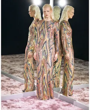 Aqua Long Sleeve Sequin Swirl Maxi Dress
