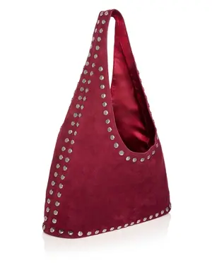 Aqua Studded Suede Hobo Bag - Burgundy