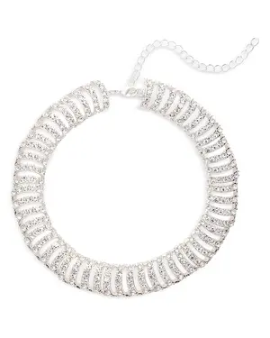 Aqua Rhinestone Chain Choker Necklace - Silver