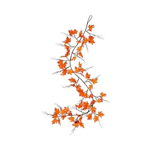 NEARLY NATURAL Pre-lit Autumn Maple Artificial Fall 6' Garland With Warm White Led Lights - Orange