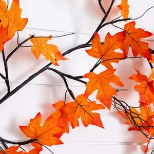 NEARLY NATURAL Pre-lit Autumn Maple Artificial Fall 6' Garland With Warm White Led Lights