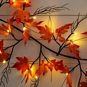 NEARLY NATURAL Pre-lit Autumn Maple Artificial Fall 6' Garland With Warm White Led Lights