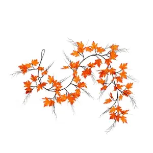 NEARLY NATURAL Pre-lit Autumn Maple Artificial Fall 6' Garland With Warm White Led Lights