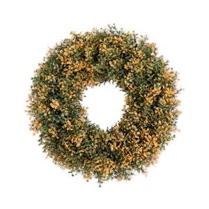 NEARLY NATURAL Pre-lit Autumn Boxwood Artificial Fall 18' Wreath With Warm White Led Lights