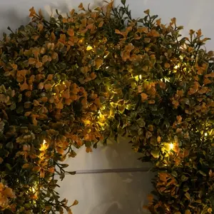 NEARLY NATURAL Pre-lit Autumn Boxwood Artificial Fall 18' Wreath With Warm White Led Lights