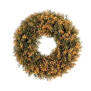 NEARLY NATURAL Pre-lit Autumn Boxwood Artificial Fall 18' Wreath With Warm White Led Lights