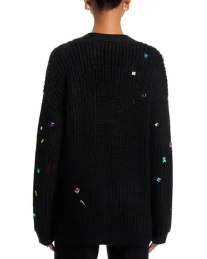 Aqua Scattered Jewels Oversized V-neck Cardigan
