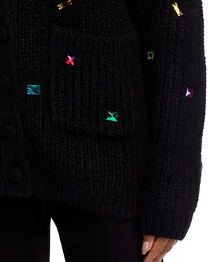 Aqua Scattered Jewels Oversized V-neck Cardigan