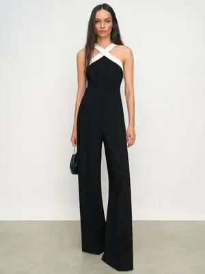 REISS Cliona Color-block Halter Wide-leg Jumpsuit - Black/cream