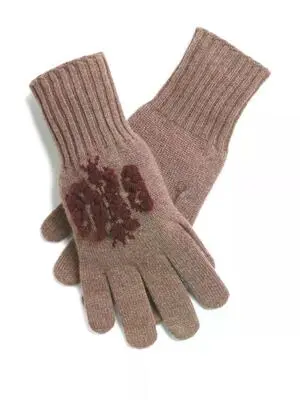 BARRIE Embroidered Cashmere Gloves - Brown