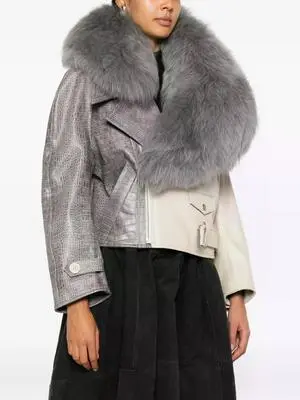 Marni Reptile-effect Jacket With Fur Collar
