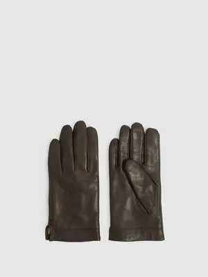 REISS Monty Nappa Leather Gloves - Dark Brown