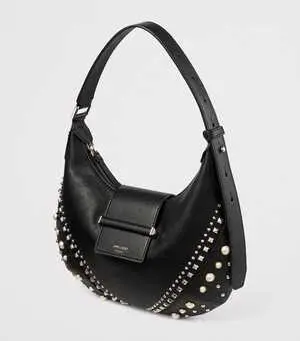 JIMMY CHOO Small Bar Studded Leather Shoulder Bag - Black