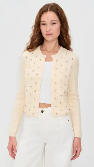 DAZE Embellished Ribbed Knit Cardigan