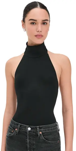 Commando Ballet Turtleneck Halter Thong Bodysuit - Black