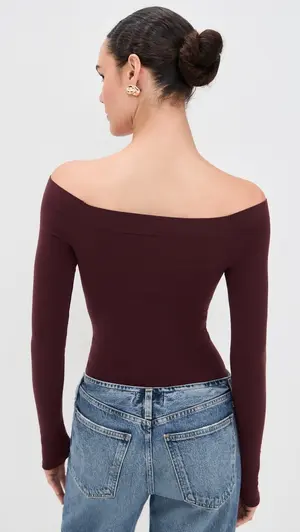 Commando Ballet Off-shoulder Bodysuit With Thumbholes - Raisin