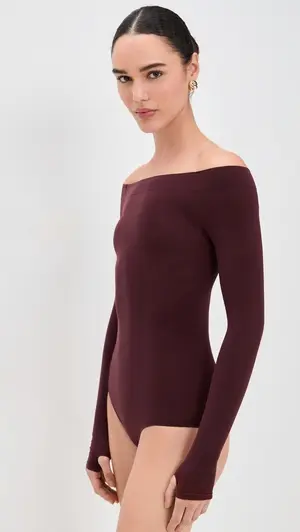 Commando Ballet Off-shoulder Bodysuit With Thumbholes - Raisin