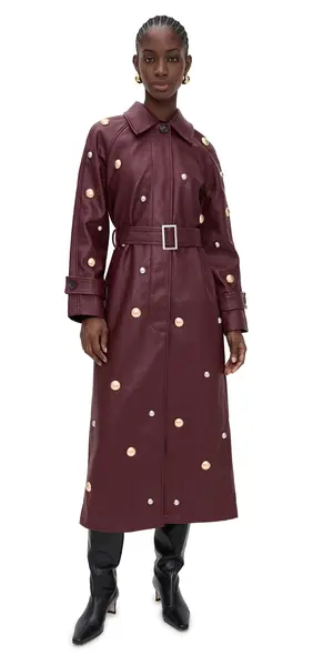 Avec Les Filles Belted Trench Coat With Stud Embellishments
