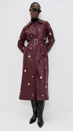 Avec Les Filles Belted Trench Coat With Stud Embellishments