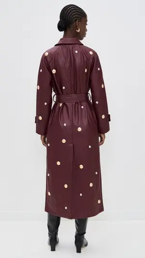 Avec Les Filles Belted Trench Coat With Stud Embellishments