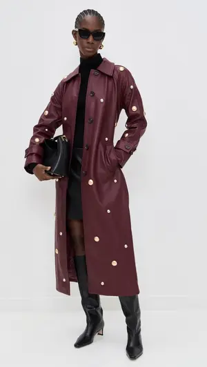 Avec Les Filles Belted Trench Coat With Stud Embellishments