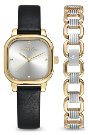 Ettika Classic Square Bracelet Watch & Leather Strap Set
