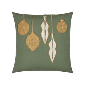 ELAINE SMITH Ornaments Hand Appliqued Indoor & Outdoor Woven Accent Holiday Pillow - Fern