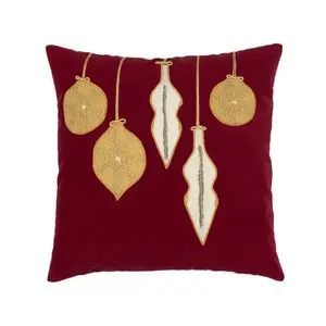 ELAINE SMITH Ornaments Hand Appliqued Indoor & Outdoor Woven Accent Holiday Pillow - Ruby