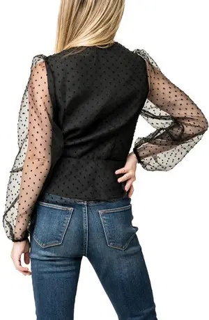 GIBSONLOOK Velvet Dot Organza Wrap Top