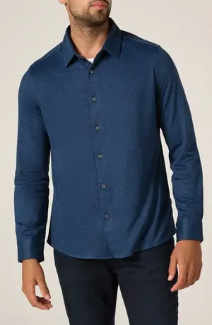 7 Diamonds Bowery Texture Knit Button-up Shirt - Navy