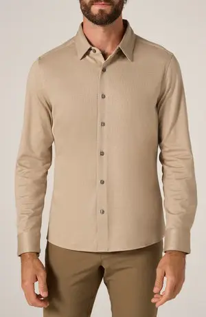 7 Diamonds Bowery Texture Knit Button-up Shirt - Tan
